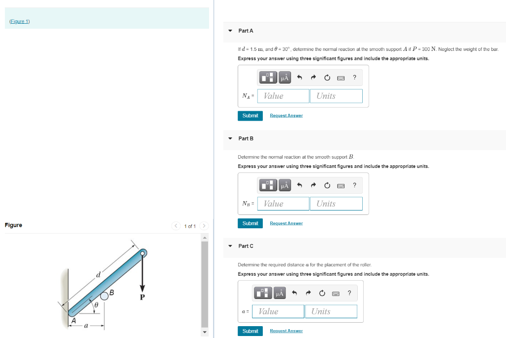 Solved (Figure 1) Part A If d = 1.5 m, and = 30°, determine | Chegg.com