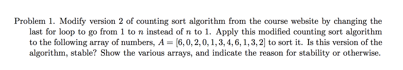 Problem 1. Modify version 2 of counting sort | Chegg.com