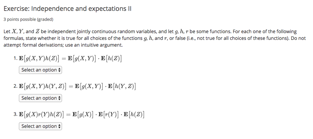 Solved Exercise: Independence and expectations 3 points | Chegg.com