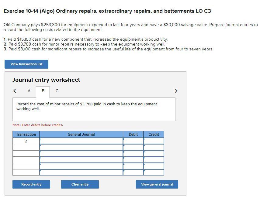Solved Exercise 10-14 (Algo) Ordinary repairs, extraordinary | Chegg.com