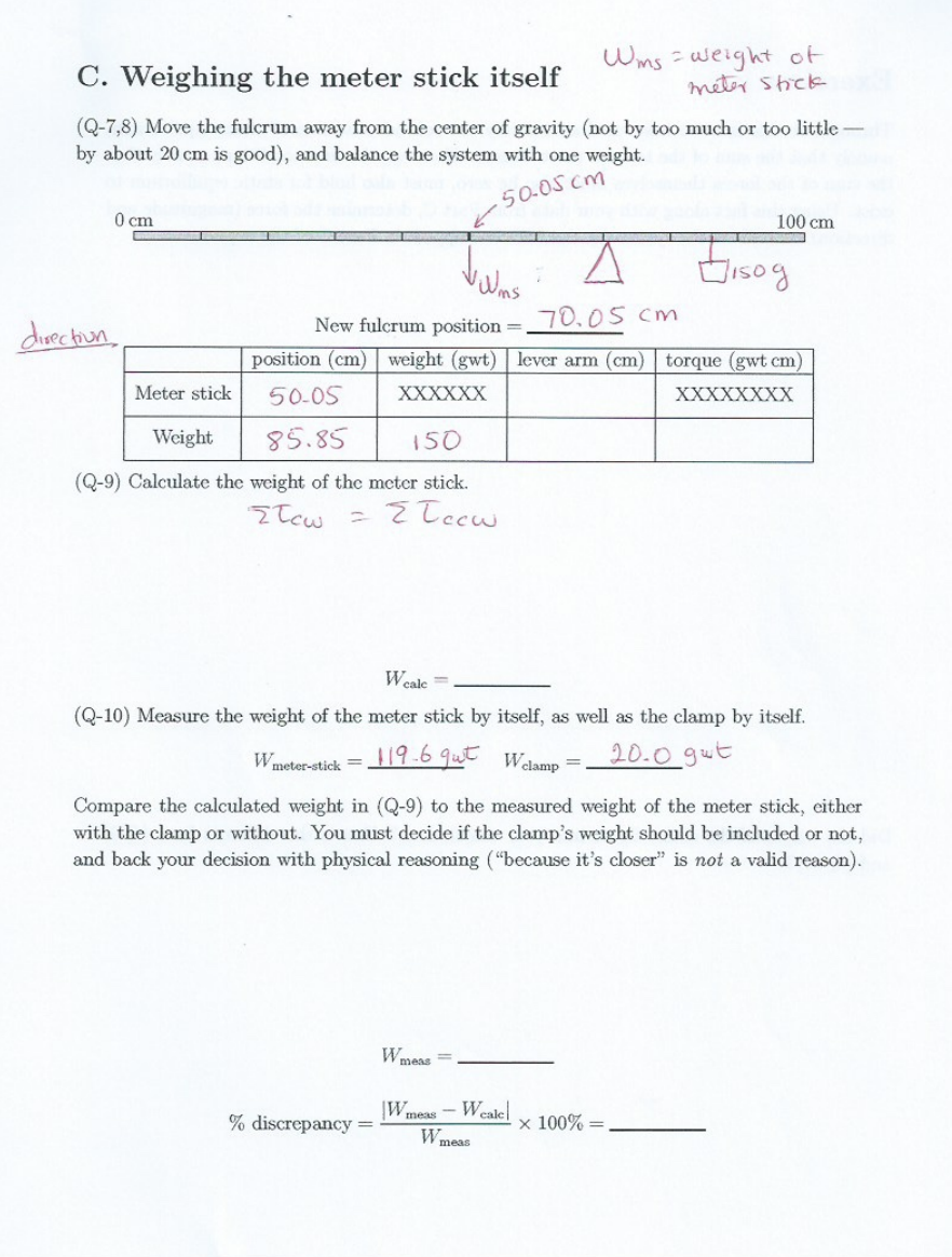 Solved B. Weighing a rock (Q-4) Balance the meter stick with | Chegg.com