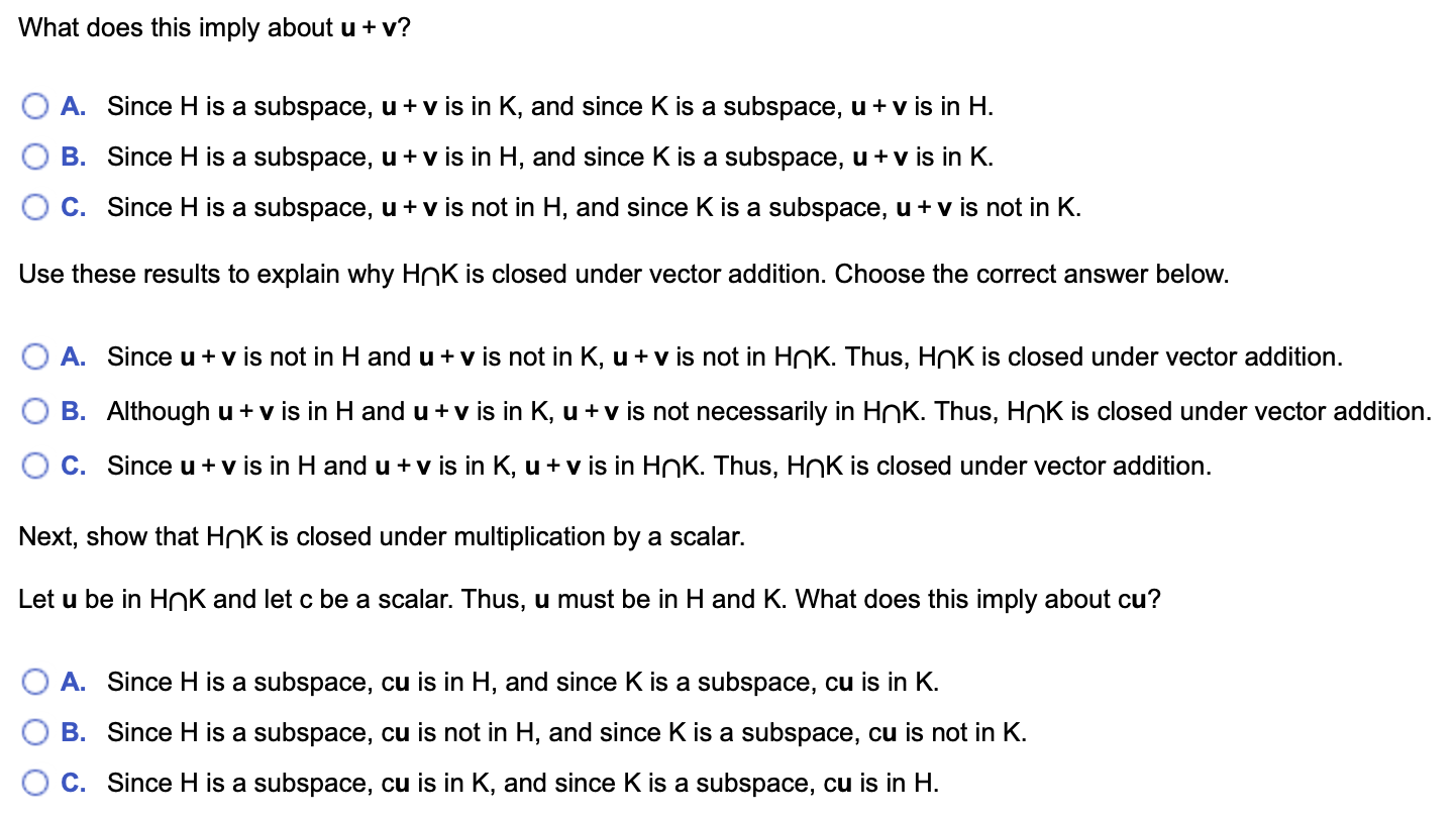 Solved Let H and K be subspaces of a vector space V. The | Chegg.com