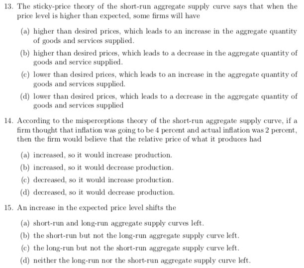 Solved 13. The sticky-price theory of the short-run | Chegg.com