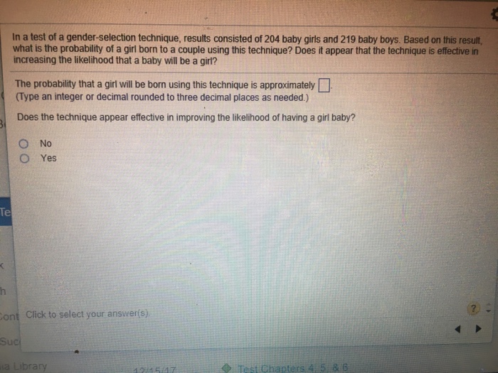 Solved In A Test Of A Gender Selection Technique Results 7358