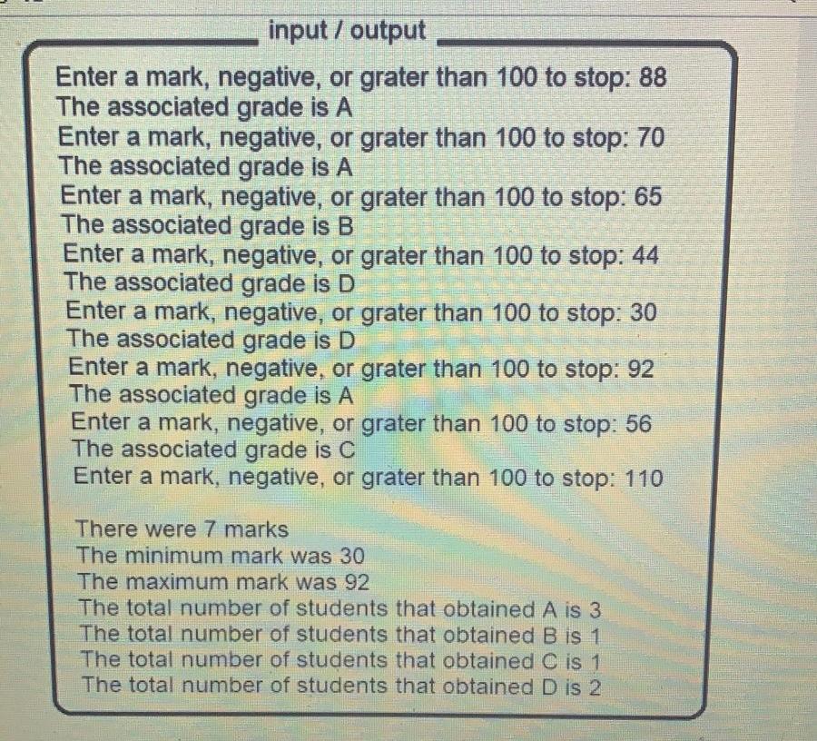 Solved Enter a mark, negative, or grater than 100 to stop: | Chegg.com