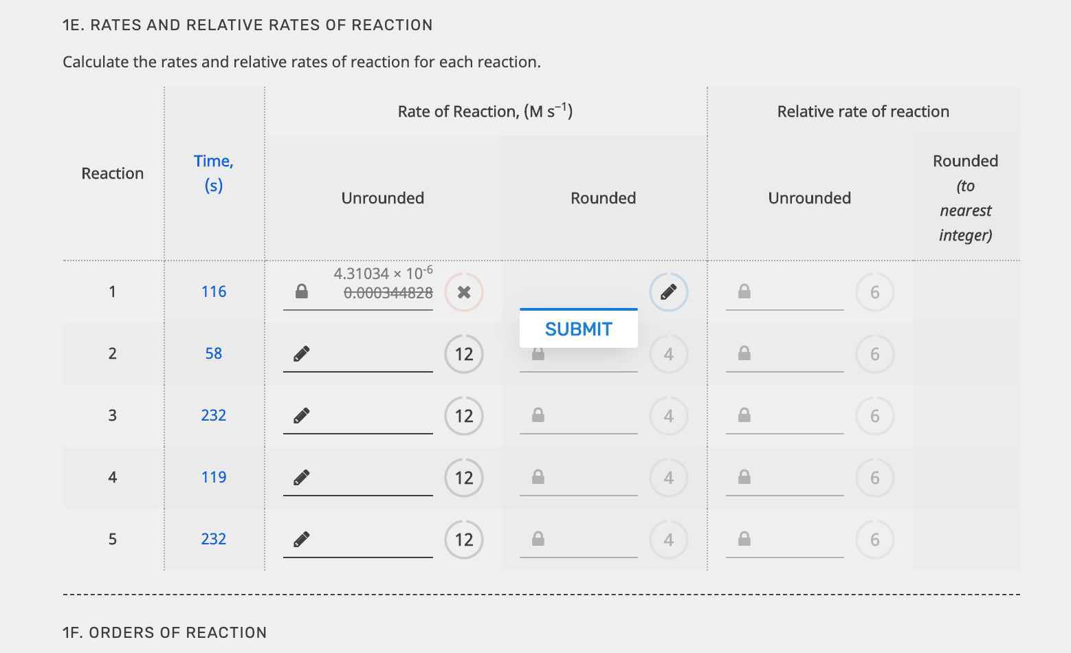 1E. RATES AND RELATIVE RATES OF REACTION Calculate | Chegg.com