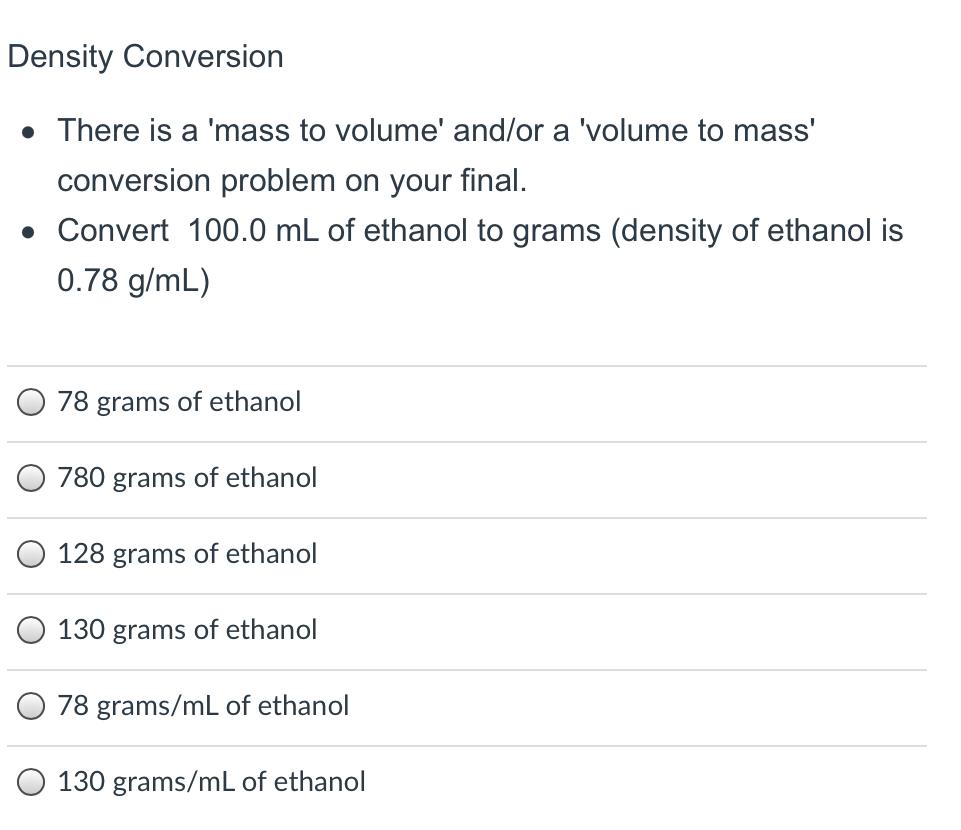 Solved Density Conversion • There is a 'mass to volume' | Chegg.com