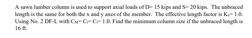 Solved A sawn lumber column is used to support axial loads | Chegg.com