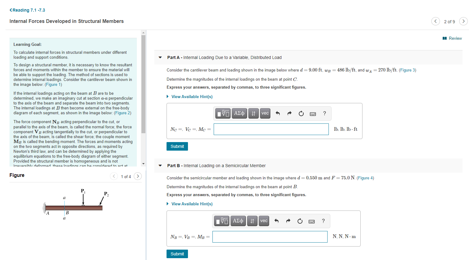 Solved Review Part A - Internal Loading Due to a variable, | Chegg.com