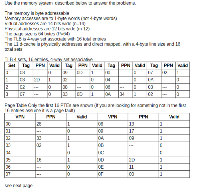 Solved Use the memory system described below to answer the | Chegg.com