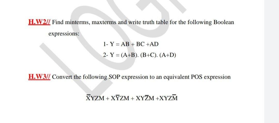 Solved H.W2// Find minterms, maxterms and write truth table | Chegg.com