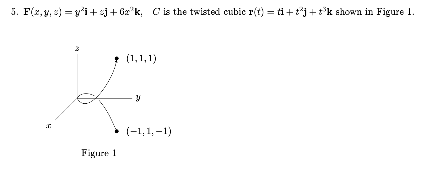 Solved 5. F(x,y,z)=y2i+zj+6x2k,C is the twisted cubic | Chegg.com