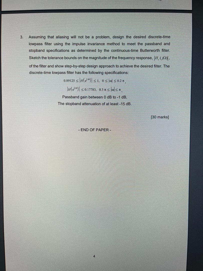 Solved 3. Assuming that aliasing will not be a problem, | Chegg.com