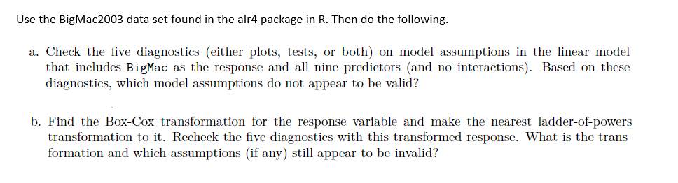 Solved Use the BigMac2003 data set found in the alr4 package | Chegg.com