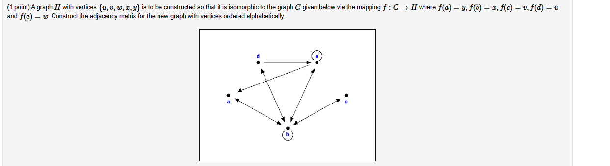 Solved (1 point) A graph H with vertices {u,v,w,x,y} is to | Chegg.com
