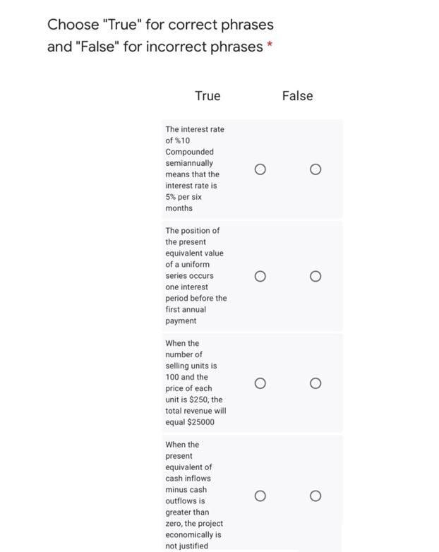 Solved Choose "True" for correct phrases and "False" for | Chegg.com