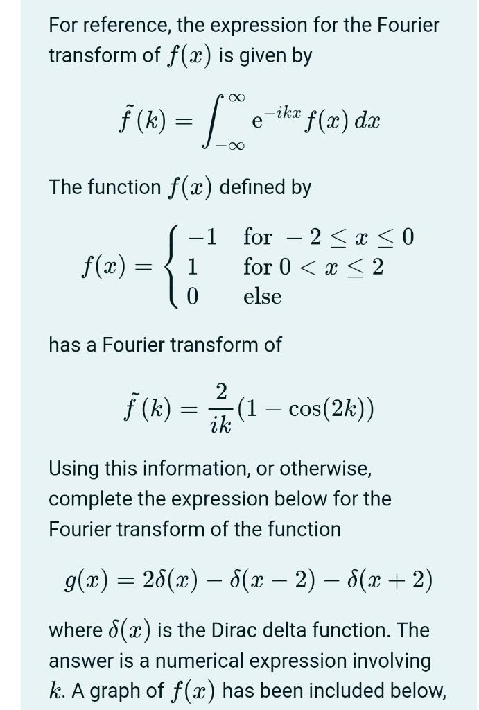Solved For reference, the expression for the Fourier | Chegg.com