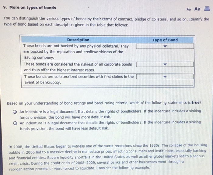 Solved 9. More on types of bonds Aa Aa You can distinguish | Chegg.com