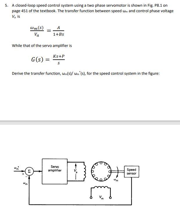 Solved 5. A closed-loop speed control system using a two | Chegg.com