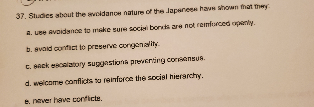 Solved 37. Studies about the avoidance nature of the | Chegg.com
