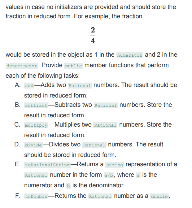 Solved 4. 9.6 (Rational Class) Create a class called | Chegg.com