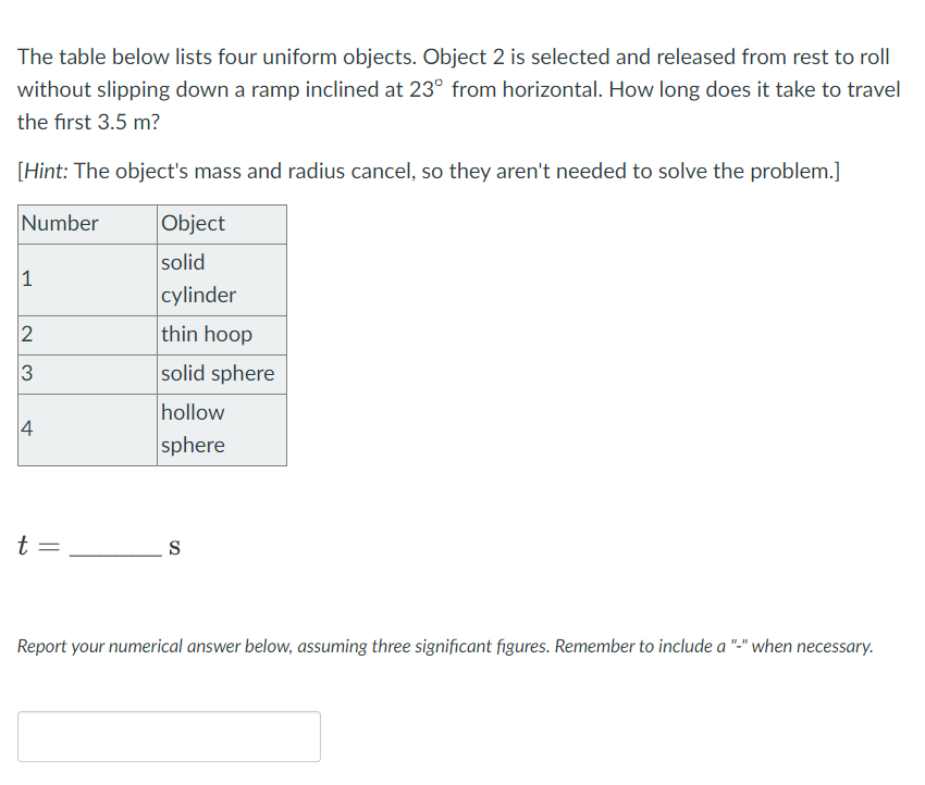 Solved The Table Below Lists Four Uniform Objects Object 2