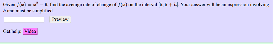 Solved Given f ( x ) = x 2 − 9 , find the average rate of | Chegg.com