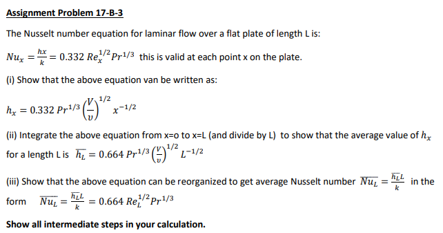 Solved 1/2 Assignment Problem 17-B-3 The Nusselt number | Chegg.com