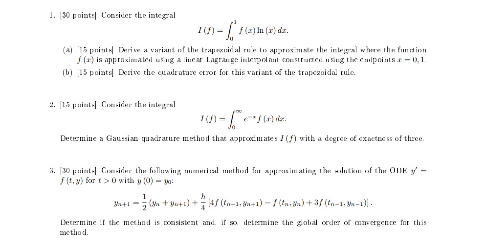 Solved 1. [30 points ] Consider the integral | Chegg.com