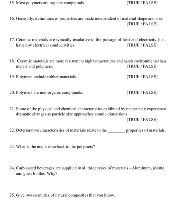 Solved Most polymers are organic compounds. (TRUE/FALSE) | Chegg.com