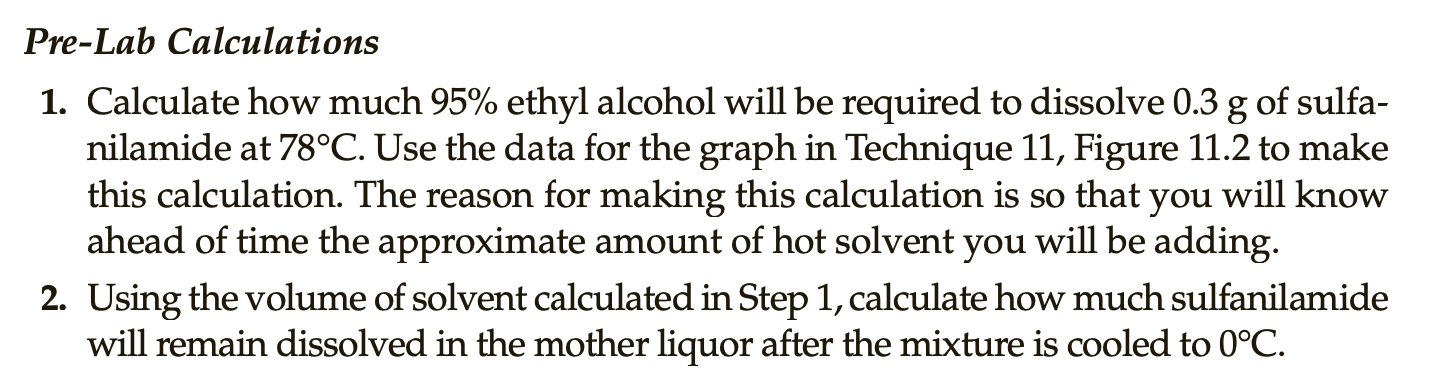 Solved Pre-Lab Calculations 1. Calculate how much 95% ethyl | Chegg.com