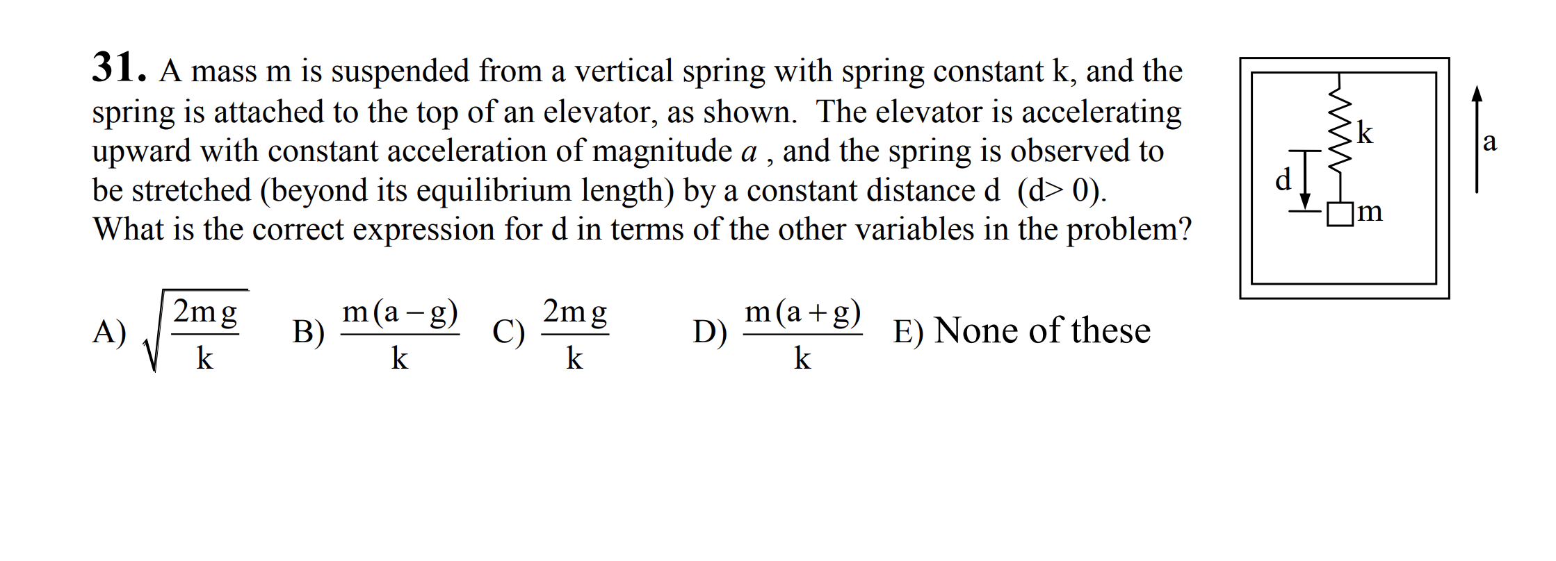 Solved 31. A mass m is suspended from a vertical spring with | Chegg.com