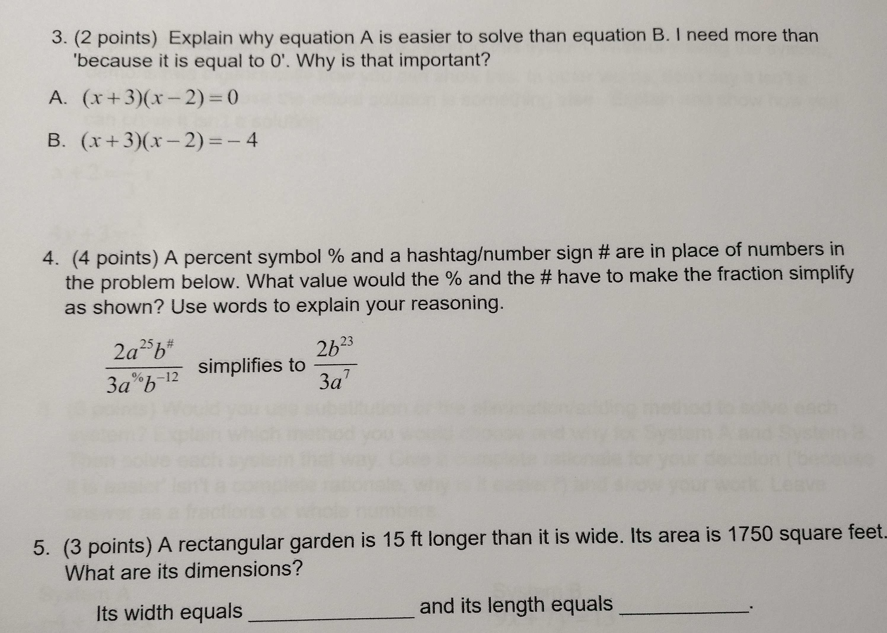 Solved 3. (2 points) Explain why equation A is easier to | Chegg.com