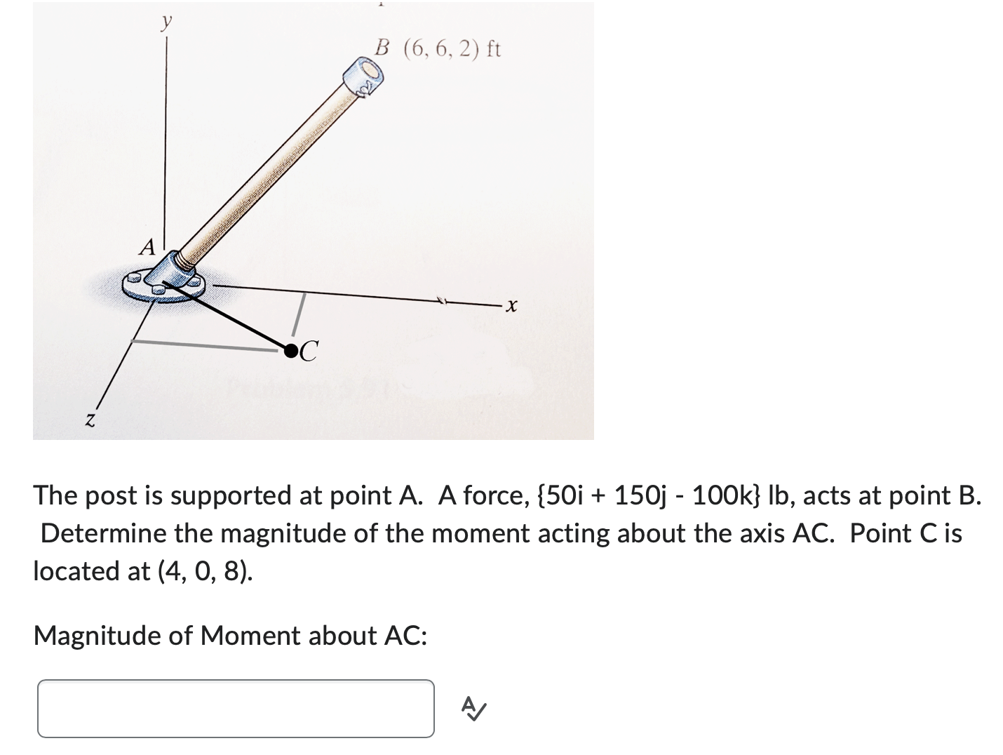 Solved The post is supported at point A. A force, | Chegg.com
