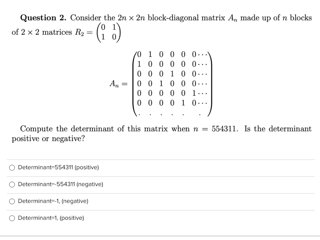 Solved Question 2. Consider the 2n x 2n block-diagonal | Chegg.com