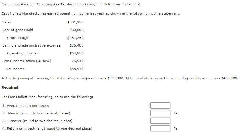 Solved Calculating Average Operating Assets, Margin, | Chegg.com
