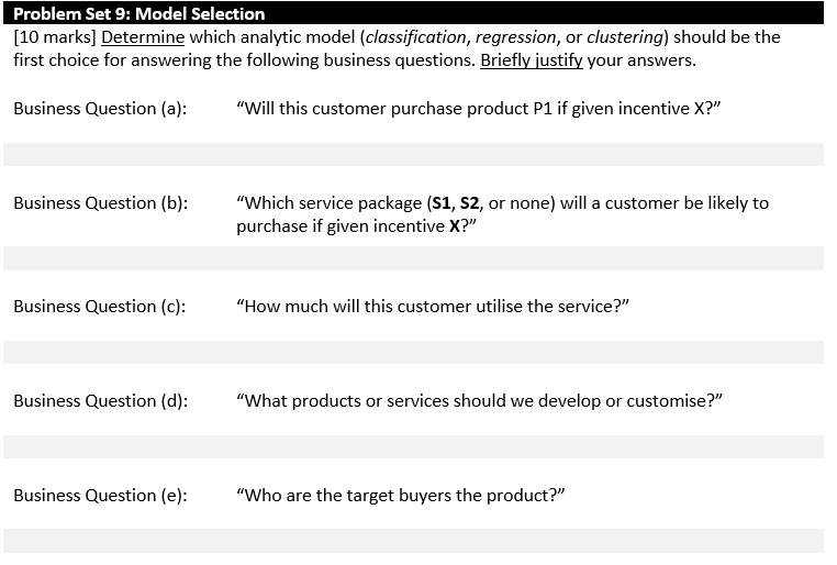 Problem Set 9: Model Selection [10 marks] Determine | Chegg.com