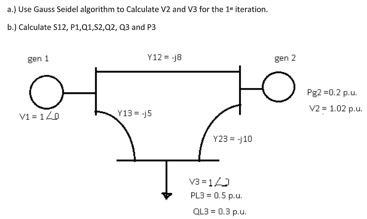 Solved a.) Use Gauss Seidel algorithm to Calculate V2 and V3 | Chegg.com