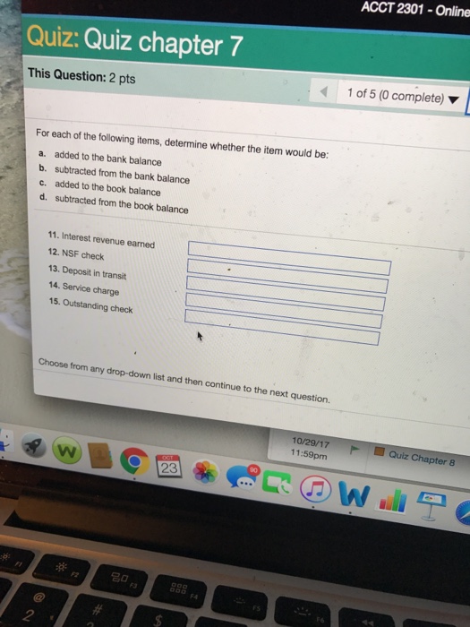 Solved ACCT 2301 Online Quiz: Quiz chapter 7 This Question: | Chegg.com