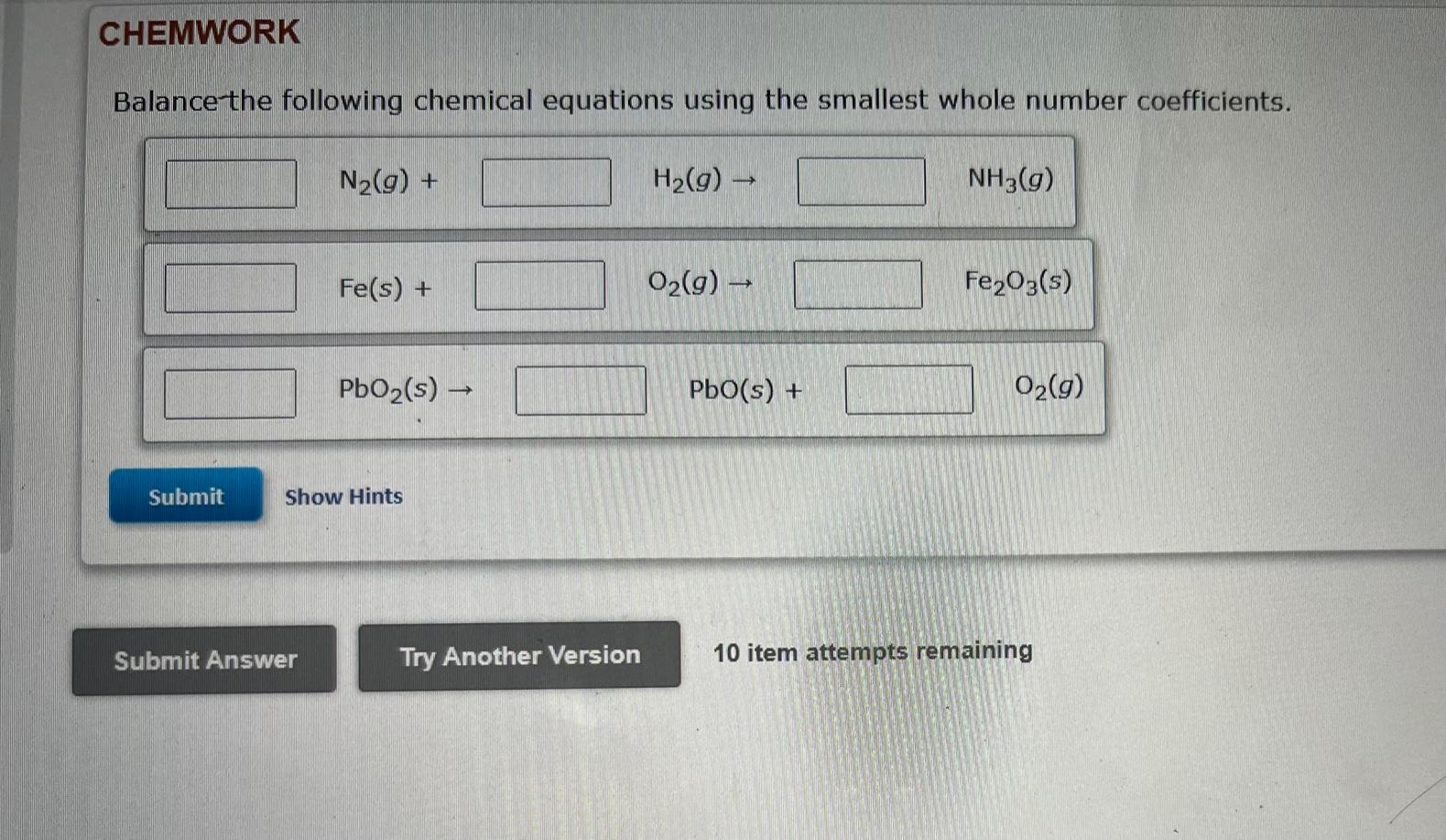 Solved Balance the following chemical equations using the | Chegg.com