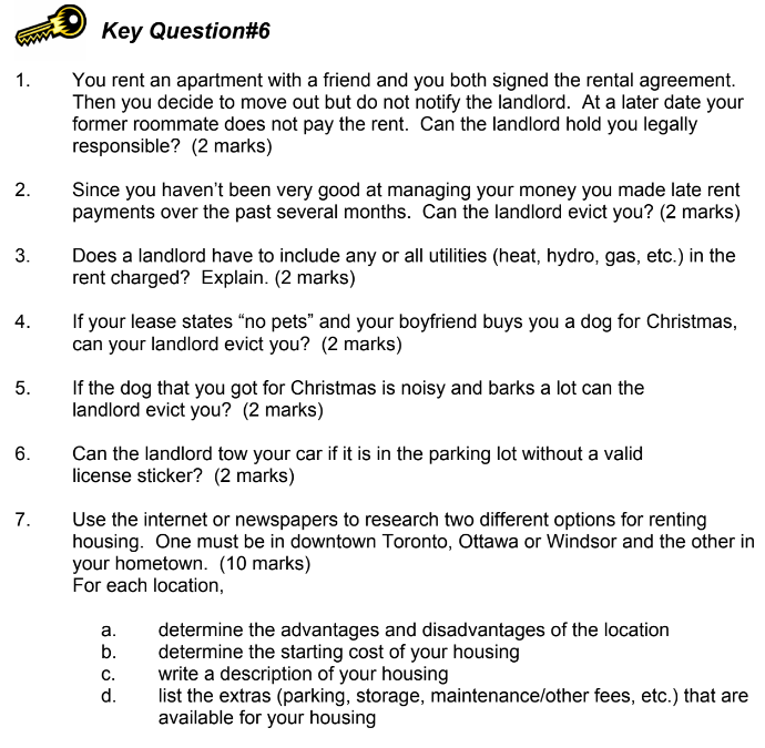Key Question\#6 1. You rent an apartment with a | Chegg.com