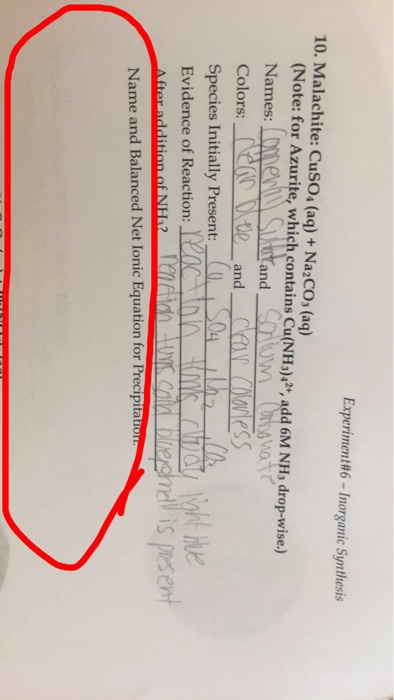 Solved Experiment#6-Inorganic Synthesis 10. Malachite: CuSO4 | Chegg.com