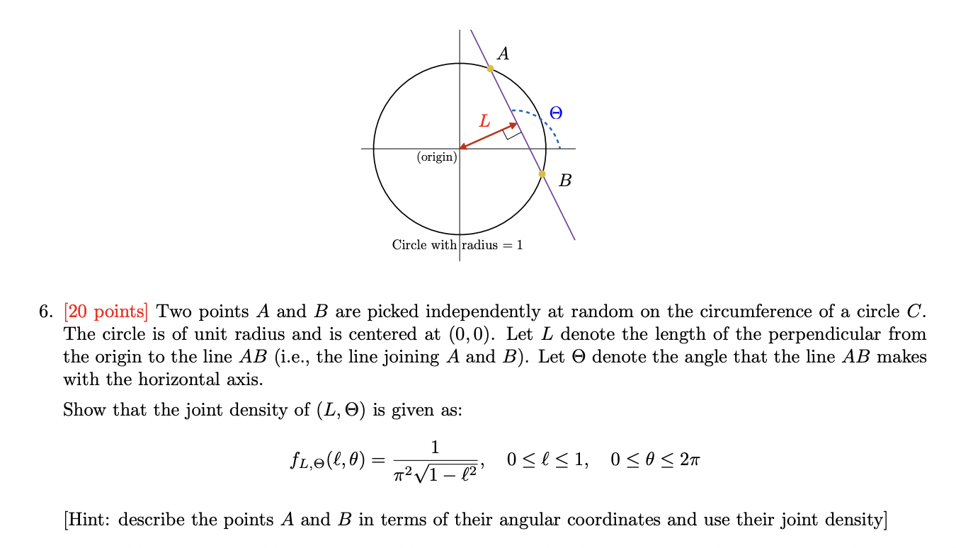 Solved [20 points] Two points A and B are picked | Chegg.com