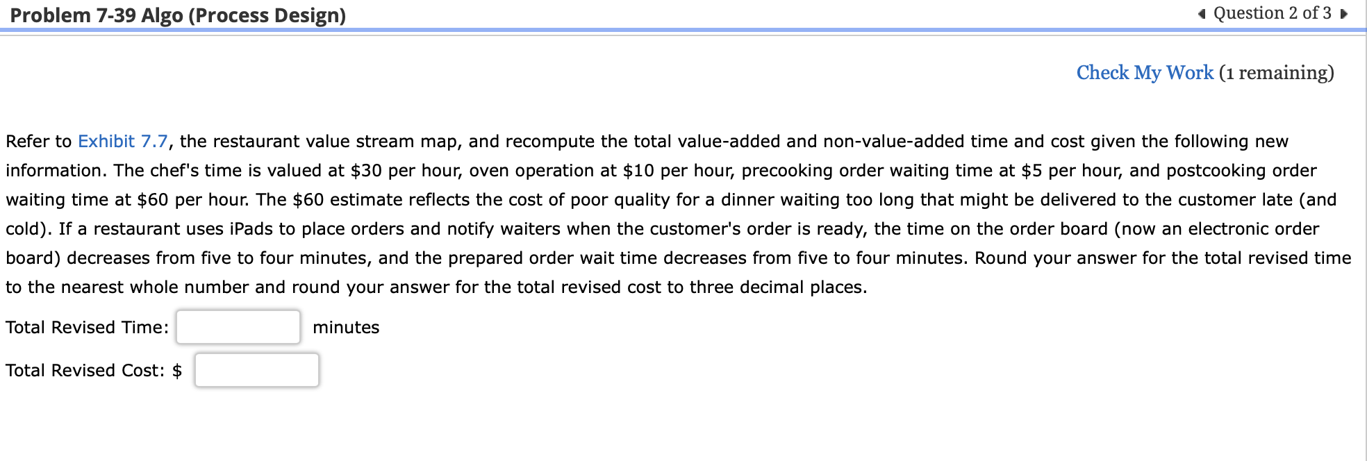 Solved Refer to Exhibit 7.7, the restaurant value stream | Chegg.com