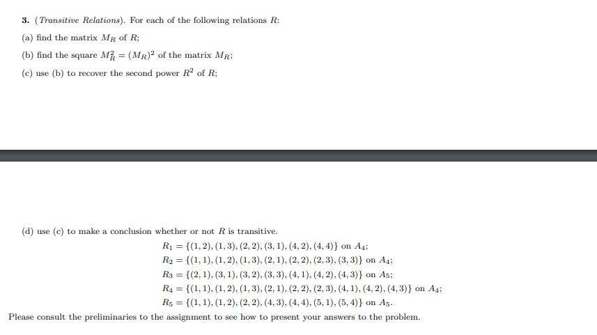 Solved 3. (Transitive Relations). For each of the following | Chegg.com