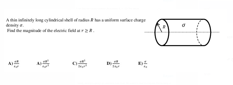 Solved A thin infinitely long cylindrical shell of radius R | Chegg.com