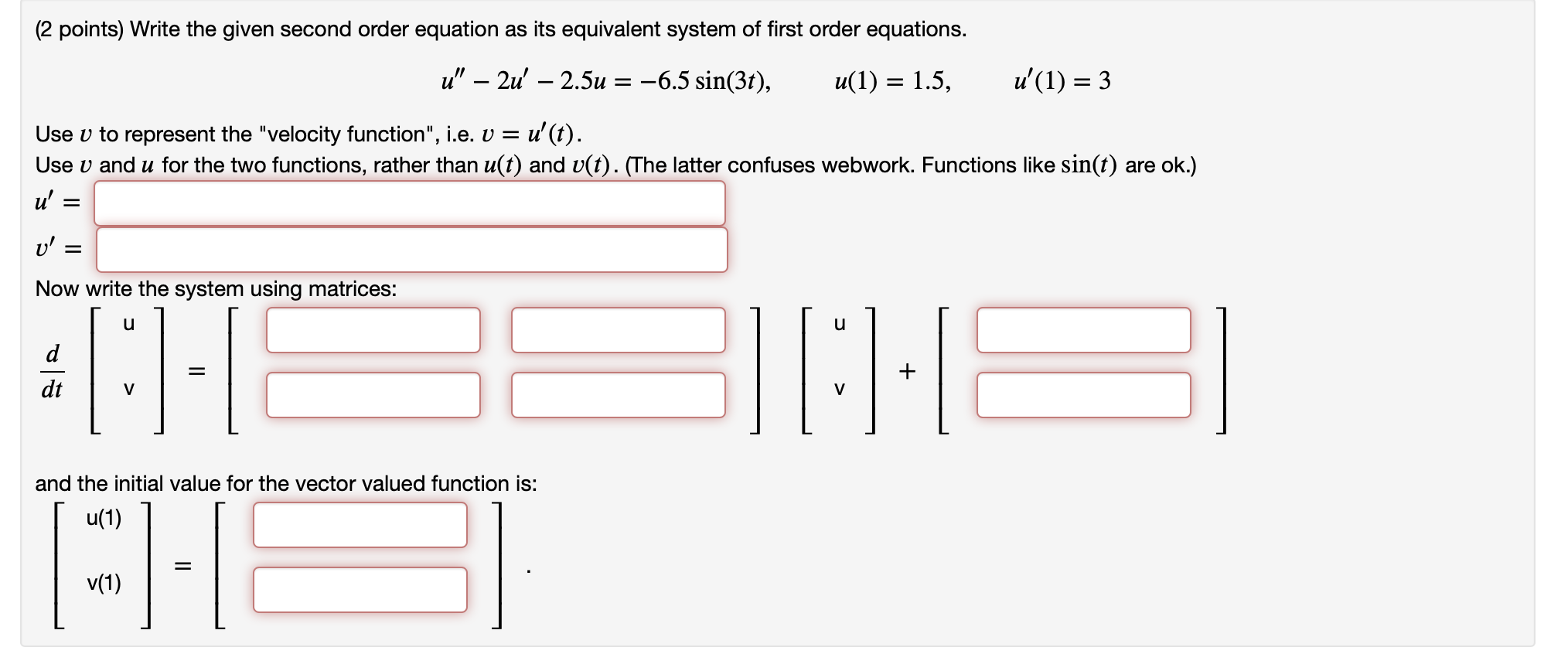 Solved (2 points) Write the given second order equation as | Chegg.com