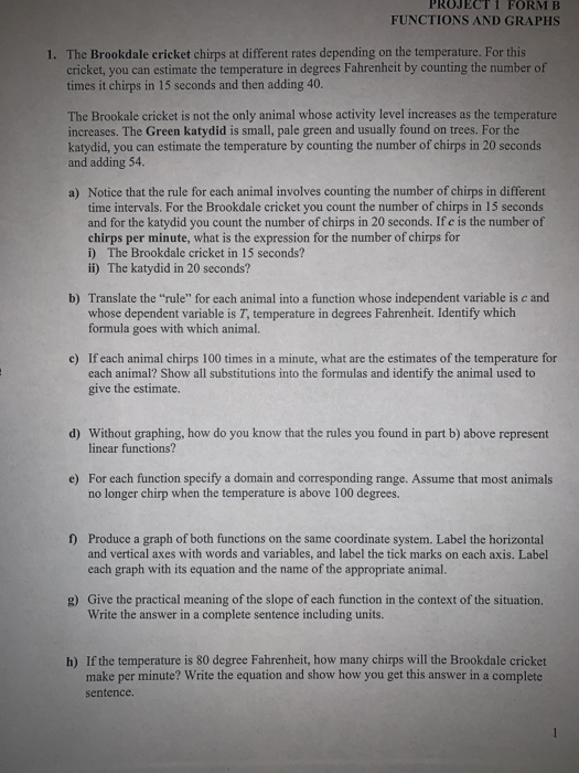 Solved PROJECT i FORM B FUNCTIONS AND GRAPHS 1. The | Chegg.com