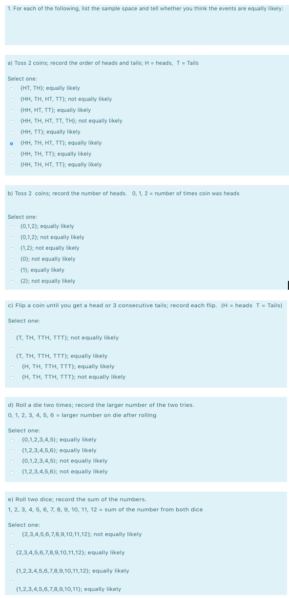 Solved 1. For each of the following, list the sample space | Chegg.com