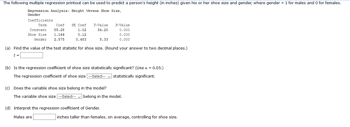 Solved The following multiple regression printout can be | Chegg.com